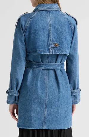 NVLT Belted Double Breasted Denim Trench Coat