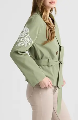 NVLT Embroidered Belted Crop Trench Coat