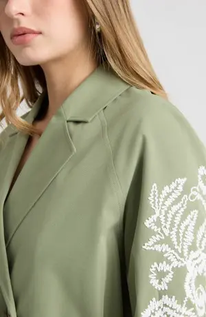 NVLT Embroidered Belted Crop Trench Coat