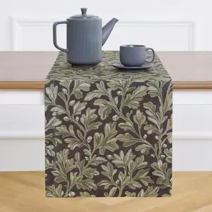 SOLINO HOME Linen Table Runnerfallen Leaves - Green And Brown