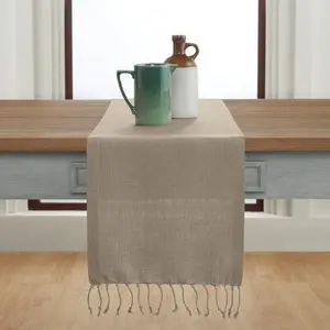 SOLINO HOME Linen Table Runnertwisted Fringe - Natural