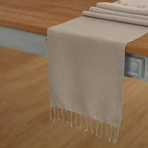 SOLINO HOME Linen Table Runnertwisted Fringe - Natural