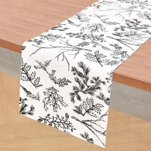 SOLINO HOME Linen Table Runnerwinter Forest - Black/white