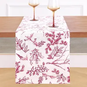 SOLINO HOME Linen Table Runnerwinter Forest - Red/white