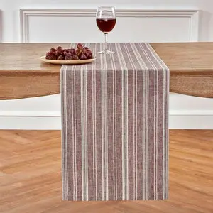 SOLINO HOME Linen Table Runnerchelsea Stripe Burgundy And White
