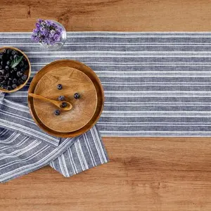 SOLINO HOME Linen Table Runnerchelsea Stripe - Navy And White