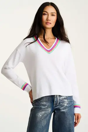 Lisa Todd Cotton V-neck Pullover Sweater - White