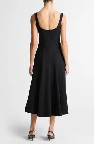 Vince Square Neck Fit-and-flare Midi Dress - Black