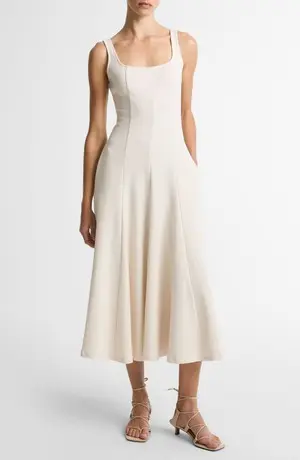 Vince Square Neck Fit-and-flare Midi Dress - Flax