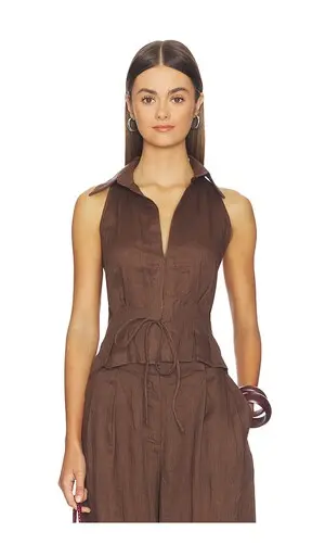 AEXAE Linen Sweetheart Top - Brown