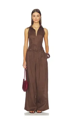 AEXAE Linen Sweetheart Top - Brown