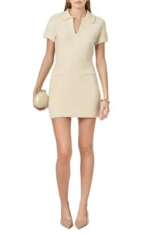 English Factory Faux Pearl Trim Collared Sweater Minidress - Ivory