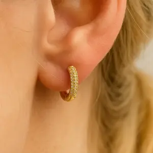 DLORIA Nadia Pavé Huggie Hoop Earrings - Gold