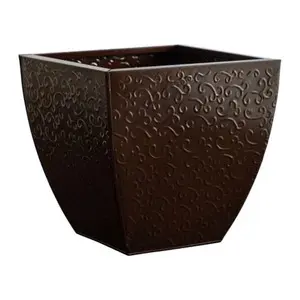 NEARLY NATURAL 14-in Embossed Metal Scroll Planter - Brown