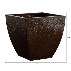 NEARLY NATURAL 14-in Embossed Metal Scroll Planter