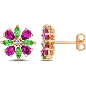 JULIANNA B. Gemstone Flower Stud Earrings - Rose-plated Sterling Silver