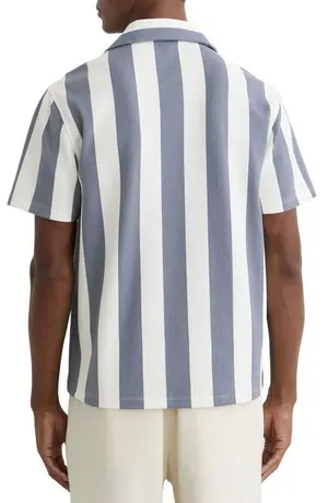 REISS Dexter Stripe Camp Shirt - Airforce Blue/o