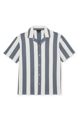 REISS Dexter Stripe Camp Shirt - Airforce Blue/o