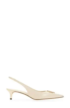 Tory Burch Eleanor Kitten Heel Slingback Pump - Light Cream/gold