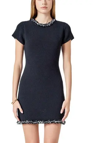 Endless Rose Jewel Trim Knit Mini Dress