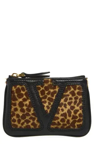 Valentino Garavani Viva Superstar Genuine Calf Hair Zip Card Case - Tan