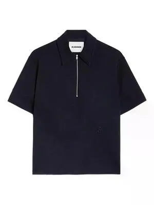 JIL SANDER Embroidered Logo Zip Polo Shirt - Blue