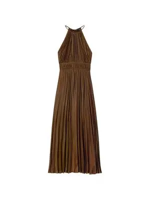 Maje Pleated Halterneck Midi Dress - Brown