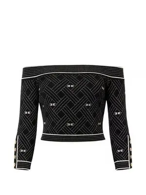 Elisabetta Franchi Off-the-shoulder Knit Top With Golden Logo Buttons