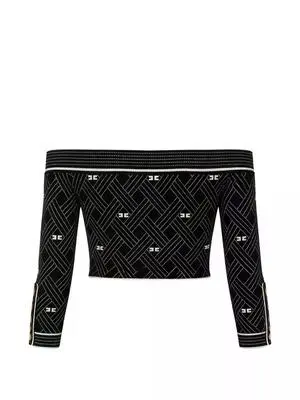Elisabetta Franchi Off-the-shoulder Knit Top With Golden Logo Buttons