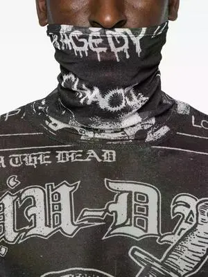 LỰU ĐẠN Skull Print Long Sleeve Mesh Top