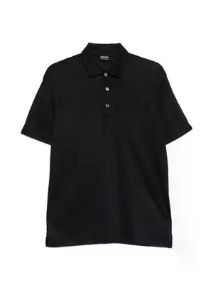 Zegna Button Wool Polo Shirt - Black
