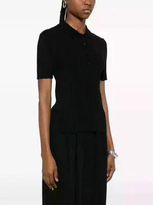 Eric Bompard Ribbed Button-fastening Polo Top - Black