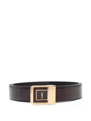 Saint Laurent Buckle-Logo Belt Brown