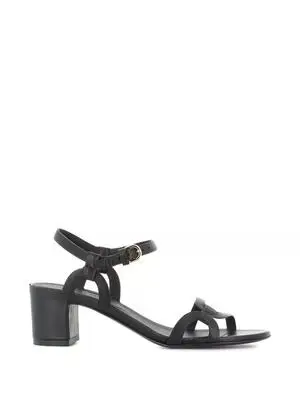 DEL CARLO Leather Buckle Strap Sandals - Black