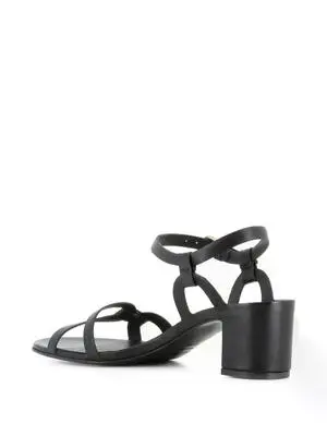 DEL CARLO Leather Buckle Strap Sandals - Black