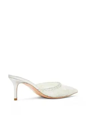 NICOLI Lace Mules With Pearl Embellishments - Silver