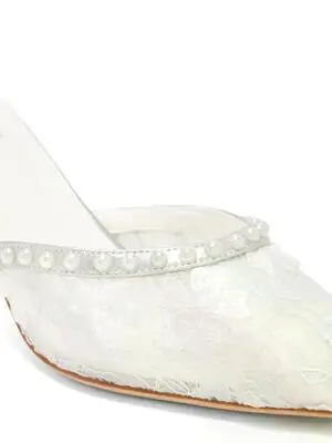 NICOLI Lace Mules With Pearl Embellishments - Silver