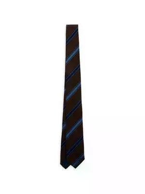 FERRAGAMO Striped Silk Necktie - Brown