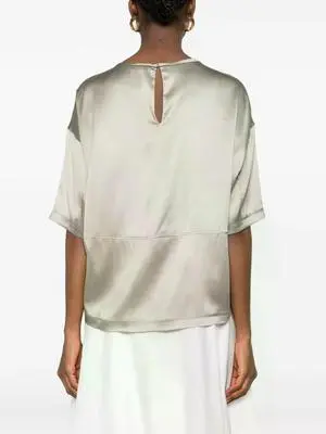 Brunello Cucinelli Keyhole Silk Top - Grey