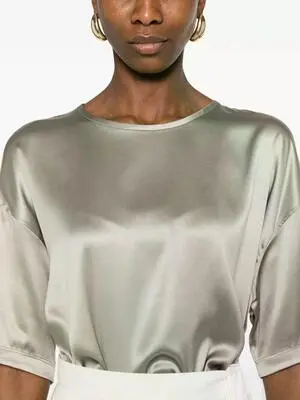 Brunello Cucinelli Keyhole Silk Top - Grey
