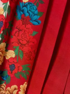 La DoubleJ Floral Print Pleated Midi Dress - Red