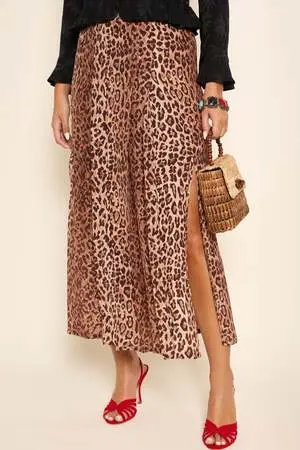 Rixo Pleated Silk Midi Skirt - Brown