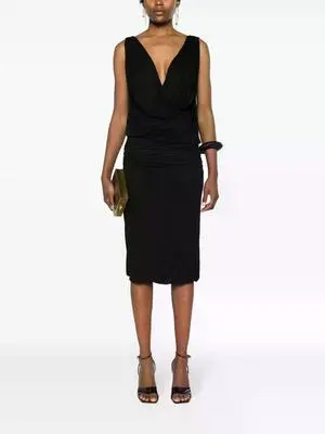 Saint Laurent Plunge Ruched Midi Dress
