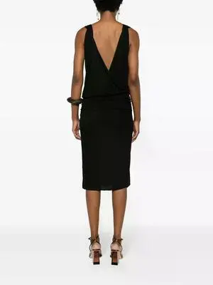 Saint Laurent Plunge Ruched Midi Dress
