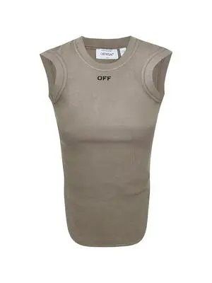 Off-White Ribbed Knit Sleeveless Top - Neutrals