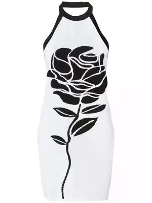 Balmain Rose-intarsia Halterneck Minidress
