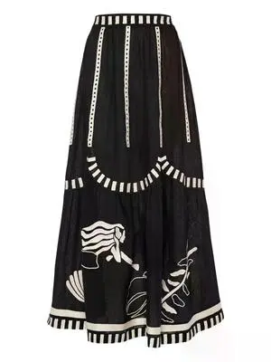 ERES Illustrated Tiered Maxi Skirt - Black