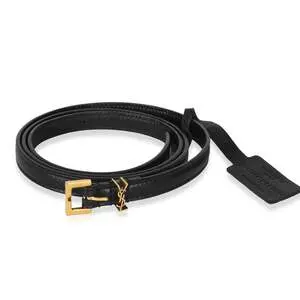 Saint Laurent Lambskin Monogram Cassandre Square Buckle Belt - Black