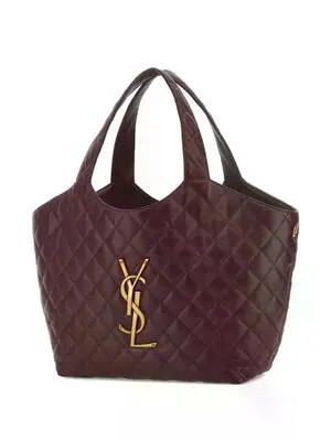 Saint Laurent Quilted Logo Leather Shopping Tote Bag - Red