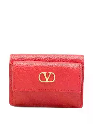 Valentino Garavani V- Logo Pebble-grain Logo Wallet - Red